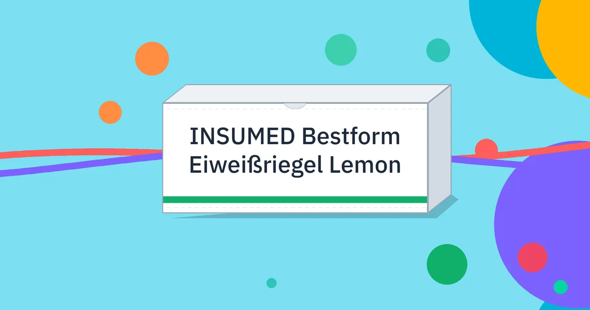 Symbolbild: Packung mit der Aufschrift INSUMED Bestform Eiweißriegel Lemon (PZN 16218971) – Verfügbarkeit und Bezug in Apotheken in Frankfurt am Main