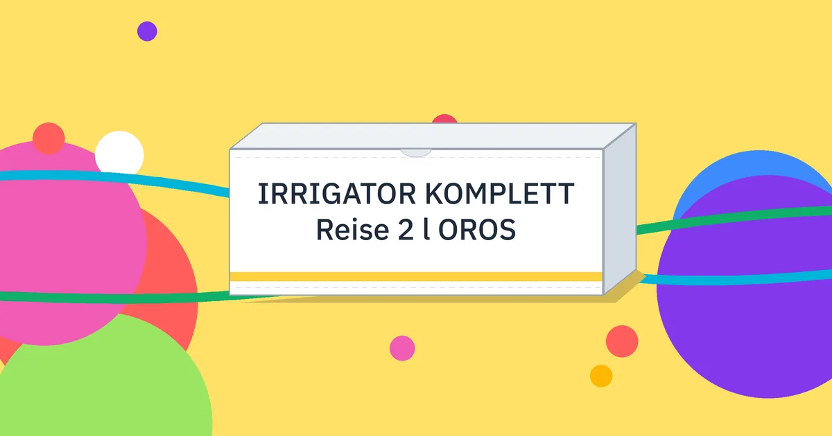 Symbolbild: Packung mit der Aufschrift IRRIGATOR KOMPLETT Reise 2 l OROS (PZN 02349037) – Verfügbarkeit und Bezug in Apotheken in Frankfurt am Main