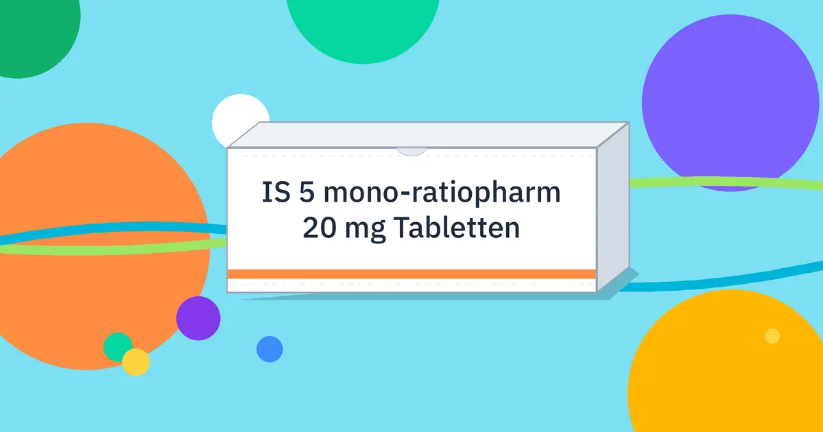 Symbolbild: Packung mit der Aufschrift IS 5 mono-ratiopharm 20 mg Tabletten (PZN 03198310) – Verfügbarkeit und Bezug in Apotheken in Frankfurt am Main