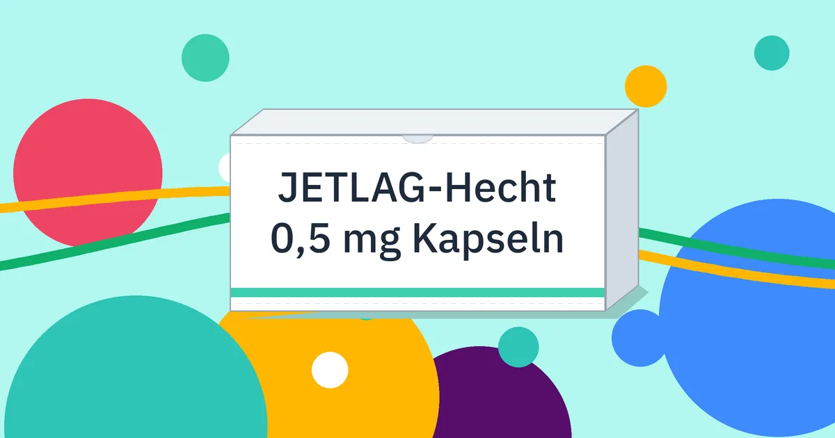 Symbolbild: Packung mit der Aufschrift JETLAG-Hecht 0,5 mg Kapseln (PZN 06832440) – Verfügbarkeit und Bezug in Apotheken in Frankfurt am Main