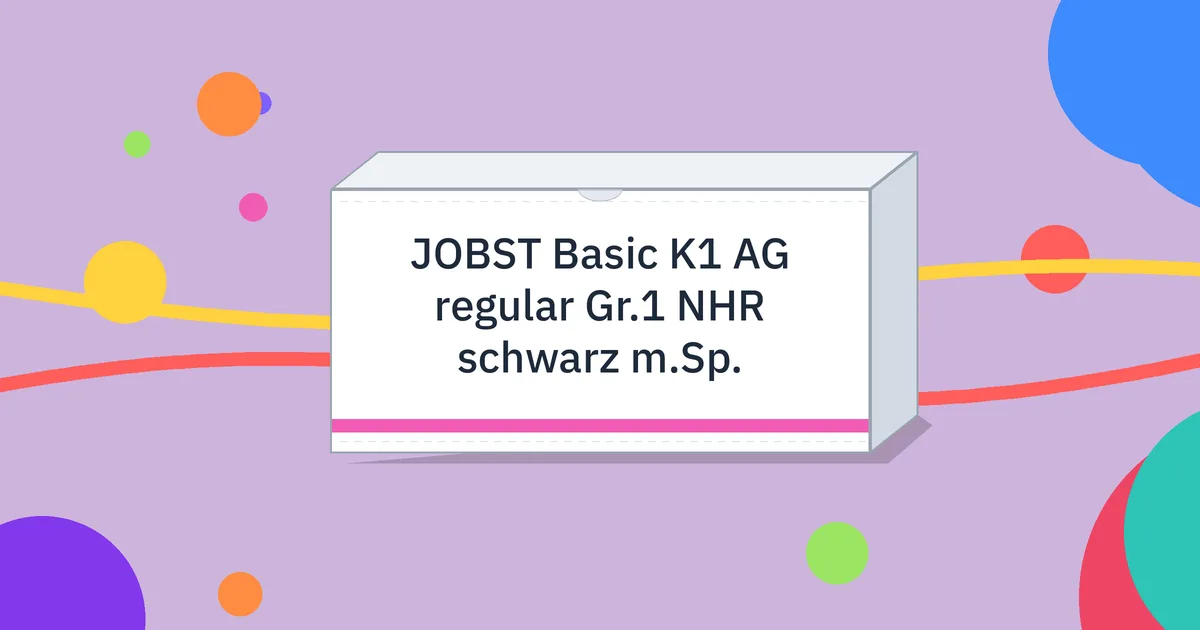 Symbolbild: Packung mit der Aufschrift JOBST Basic K1 AG regular Gr.1 NHR schwarz m.Sp. (PZN 15309849) – Verfügbarkeit und Bezug in Apotheken in Frankfurt am Main