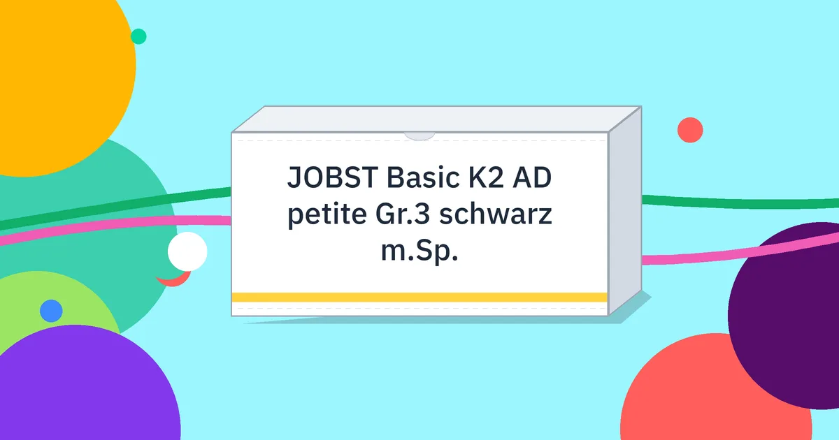Symbolbild: Packung mit der Aufschrift JOBST Basic K2 AD petite Gr.3 schwarz m.Sp. (PZN 15311059) – Verfügbarkeit und Bezug in Apotheken in Frankfurt am Main