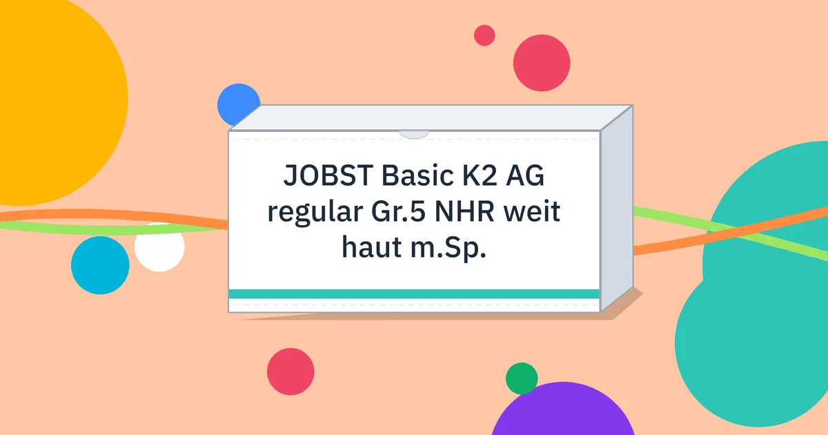 Symbolbild: Packung mit der Aufschrift JOBST Basic K2 AG regular Gr.5 NHR weit haut m.Sp. (PZN 13060400) – Verfügbarkeit und Bezug in Apotheken in Frankfurt am Main