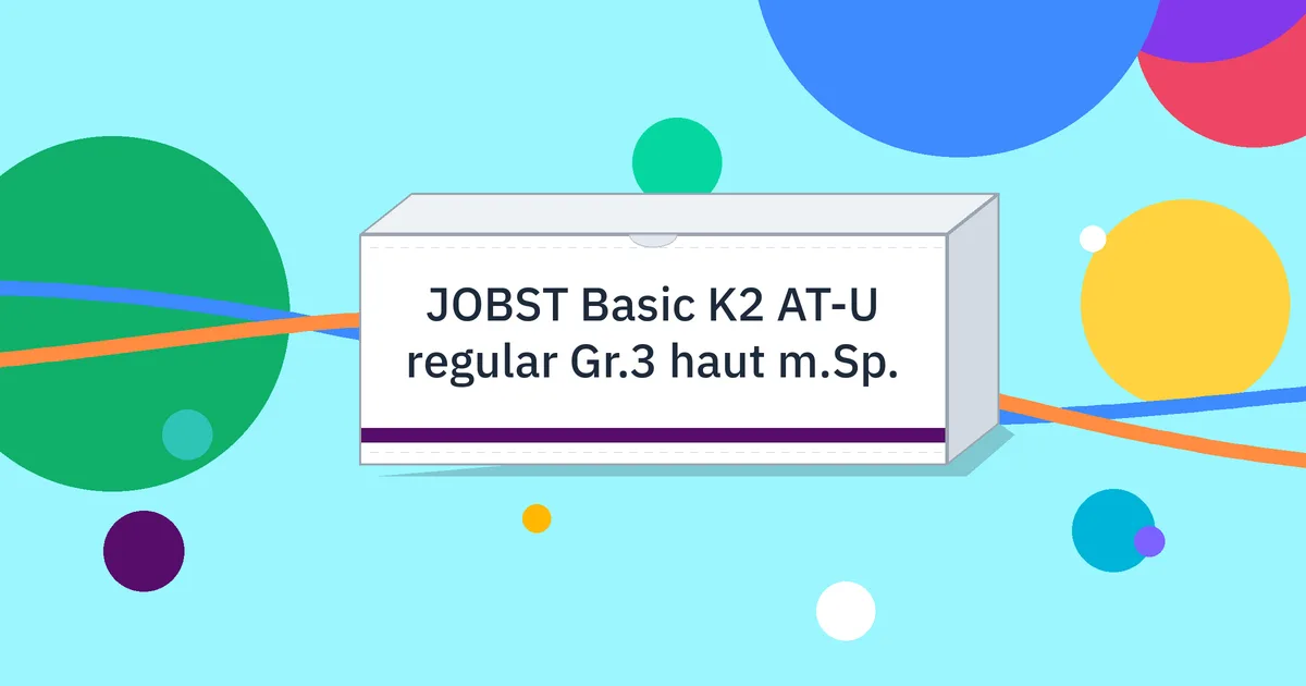 Symbolbild: Packung mit der Aufschrift JOBST Basic K2 AT-U regular Gr.3 haut m.Sp. (PZN 13060736) – Verfügbarkeit und Bezug in Apotheken in Frankfurt am Main