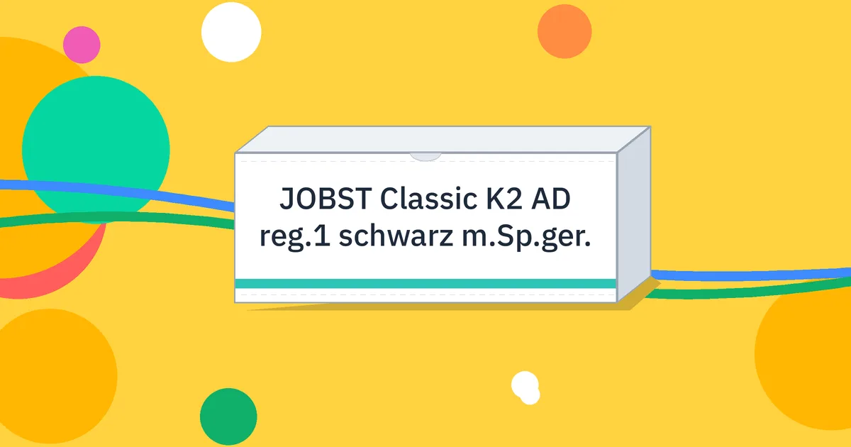 Symbolbild: Packung mit der Aufschrift JOBST Classic K2 AD reg.1 schwarz m.Sp.ger. (PZN 13062391) – Verfügbarkeit und Bezug in Apotheken in Frankfurt am Main