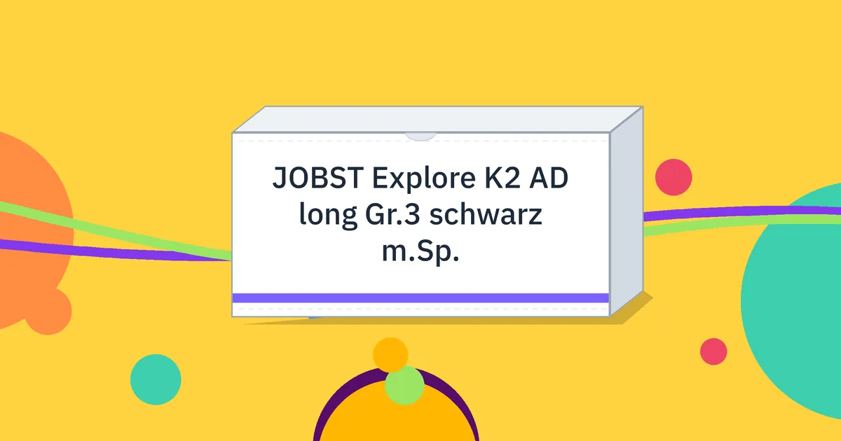 Symbolbild: Packung mit der Aufschrift JOBST Explore K2 AD long Gr.3 schwarz m.Sp. (PZN 11022016) – Verfügbarkeit und Bezug in Apotheken in Frankfurt am Main