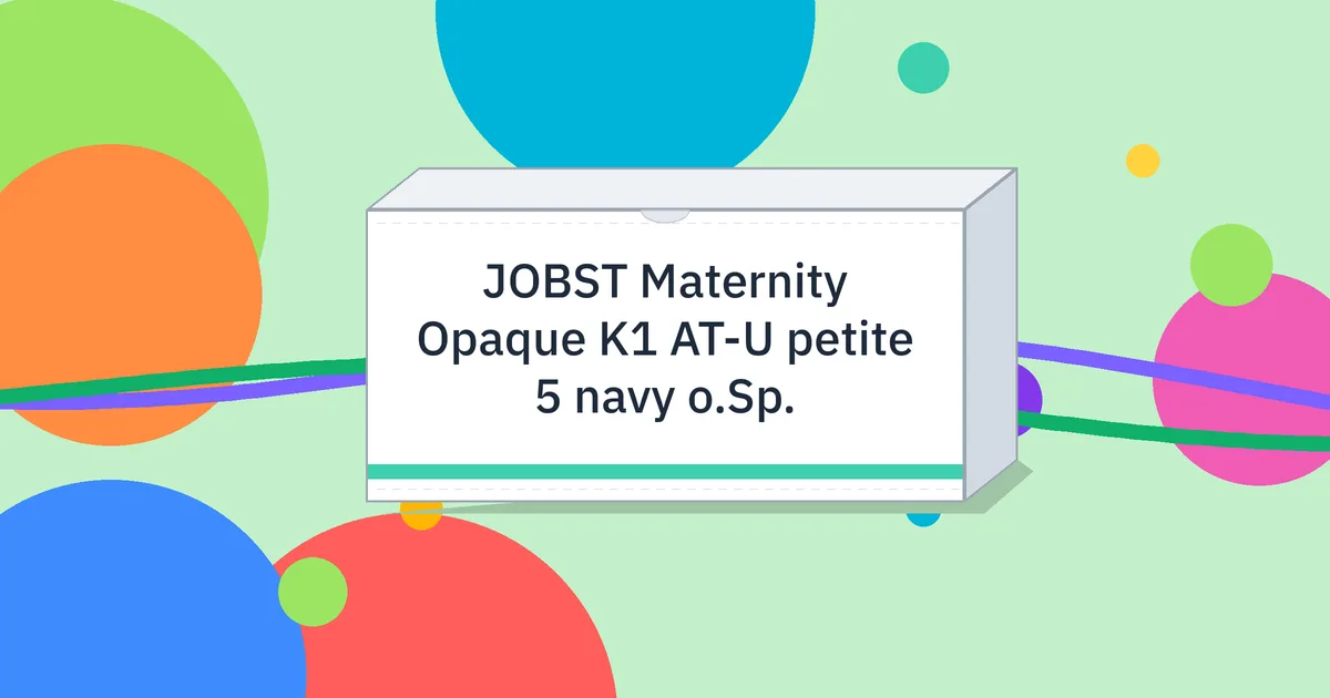 Symbolbild: Packung mit der Aufschrift JOBST Maternity Opaque K1 AT-U petite 5 navy o.Sp. (PZN 15860079) – Verfügbarkeit und Bezug in Apotheken in Frankfurt am Main
