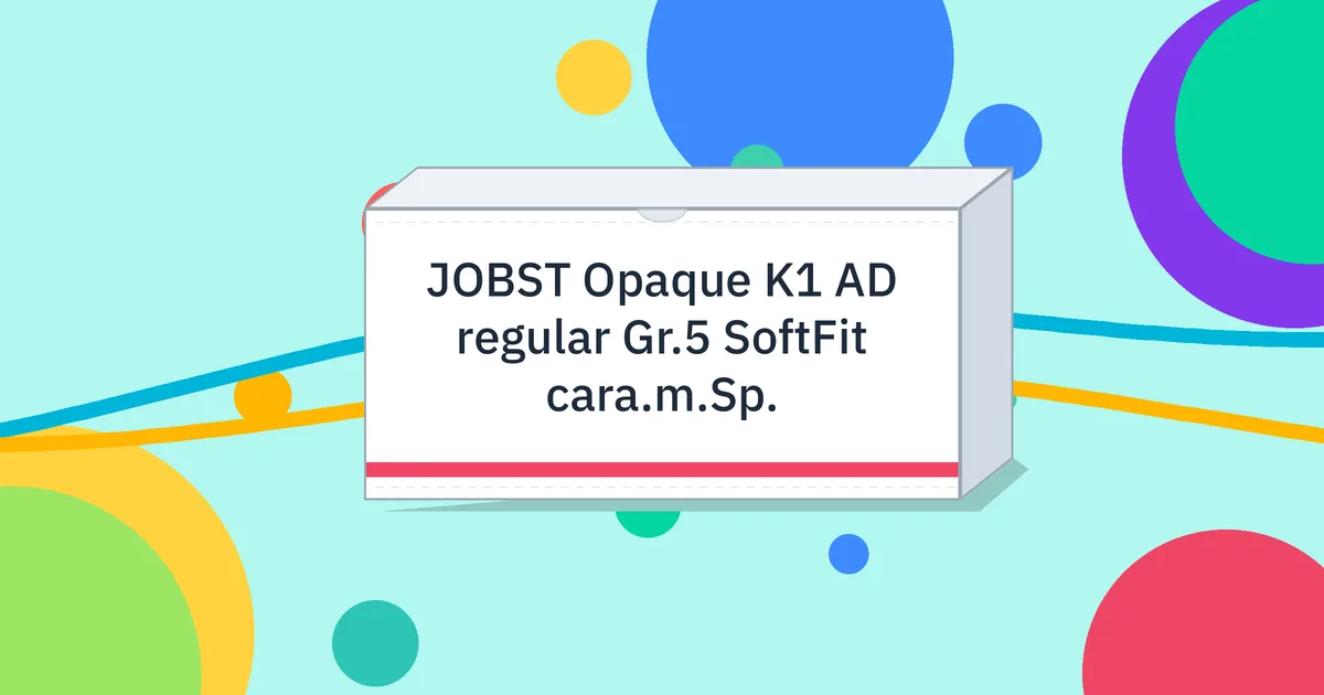 Symbolbild: Packung mit der Aufschrift JOBST Opaque K1 AD regular Gr.5 SoftFit cara.m.Sp. (PZN 13081715) – Verfügbarkeit und Bezug in Apotheken in Frankfurt am Main