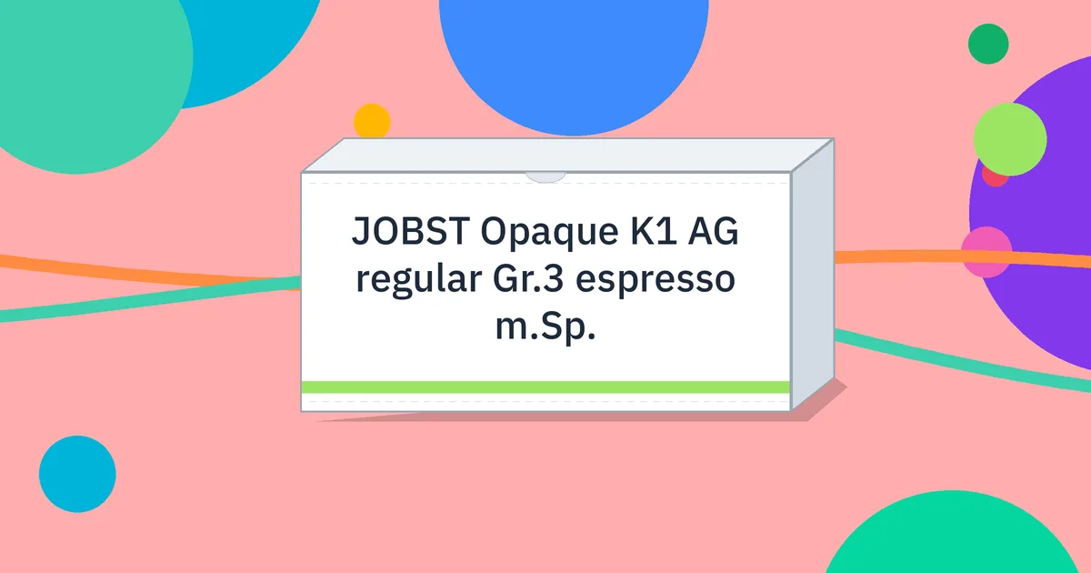 Symbolbild: Packung mit der Aufschrift JOBST Opaque K1 AG regular Gr.3 espresso m.Sp. (PZN 16267188) – Verfügbarkeit und Bezug in Apotheken in Frankfurt am Main