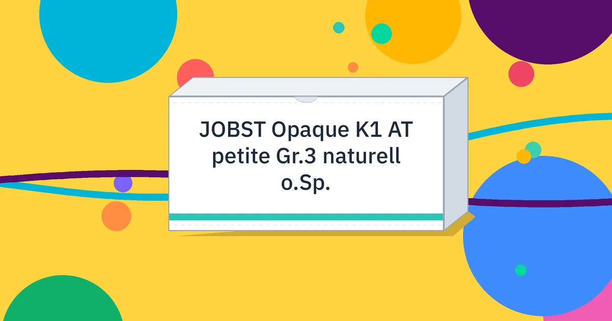 Symbolbild: Packung mit der Aufschrift JOBST Opaque K1 AT petite Gr.3 naturell o.Sp. (PZN 13104132) – Verfügbarkeit und Bezug in Apotheken in Frankfurt am Main