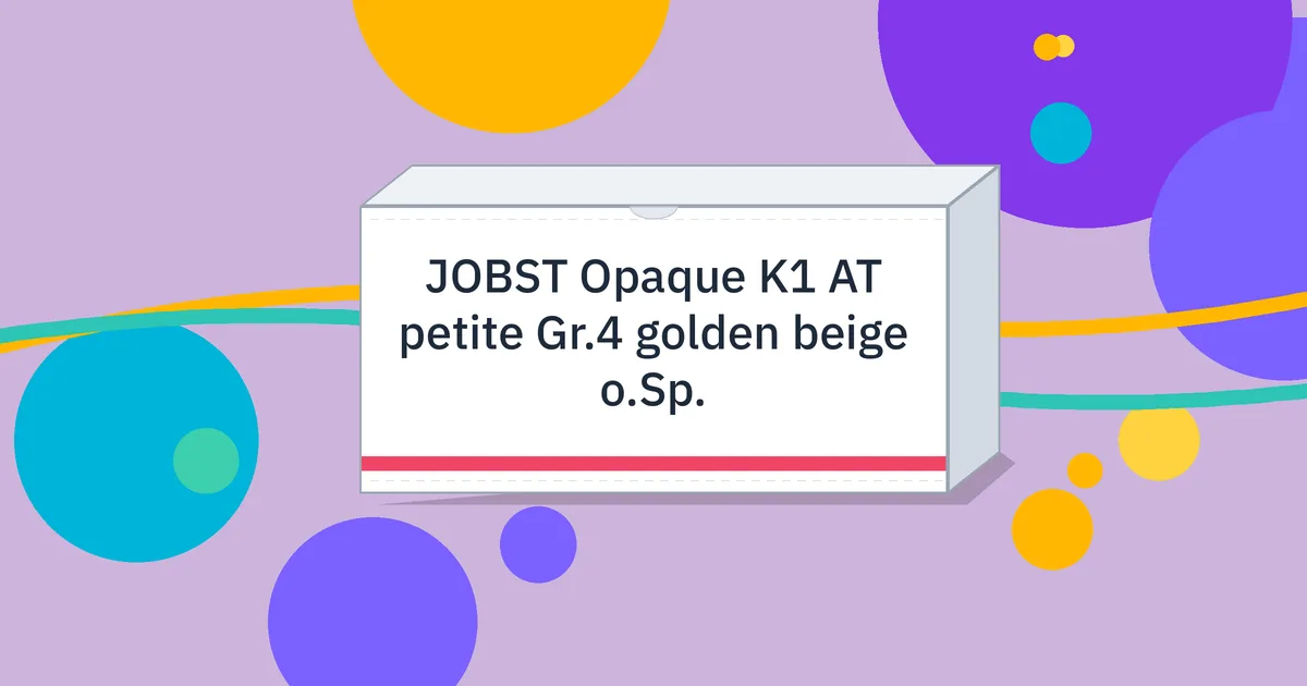 Symbolbild: Packung mit der Aufschrift JOBST Opaque K1 AT petite Gr.4 golden beige o.Sp. (PZN 16276158) – Verfügbarkeit und Bezug in Apotheken in Frankfurt am Main