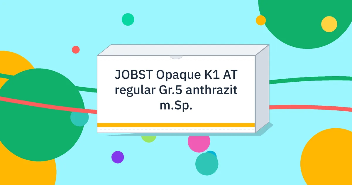 Symbolbild: Packung mit der Aufschrift JOBST Opaque K1 AT regular Gr.5 anthrazit m.Sp. (PZN 16274171) – Verfügbarkeit und Bezug in Apotheken in Frankfurt am Main