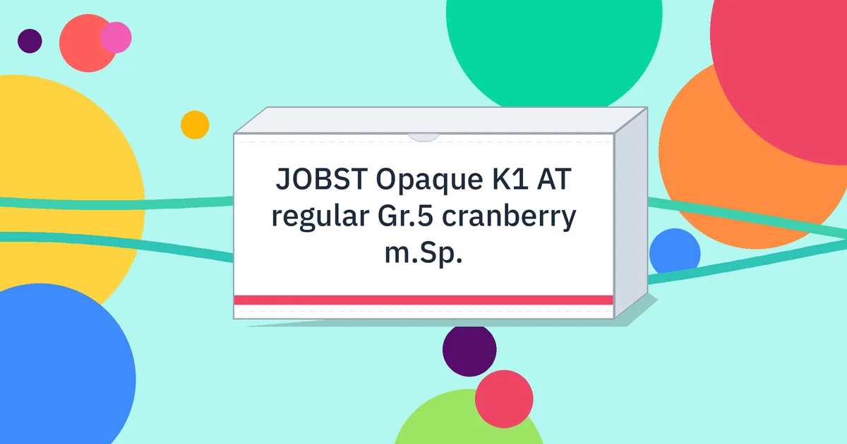 Symbolbild: Packung mit der Aufschrift JOBST Opaque K1 AT regular Gr.5 cranberry m.Sp. (PZN 13106929) – Verfügbarkeit und Bezug in Apotheken in Frankfurt am Main