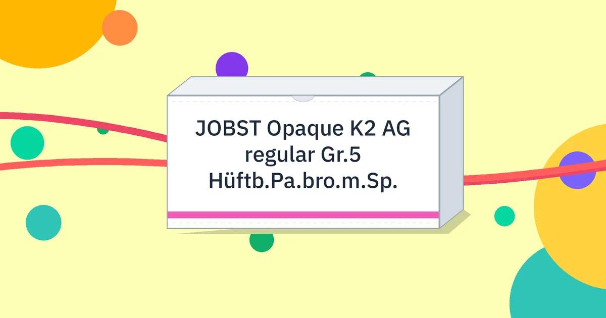 Symbolbild: Packung mit der Aufschrift JOBST Opaque K2 AG regular Gr.5 Hüftb.Pa.bro.m.Sp. (PZN 13116388) – Verfügbarkeit und Bezug in Apotheken in Frankfurt am Main
