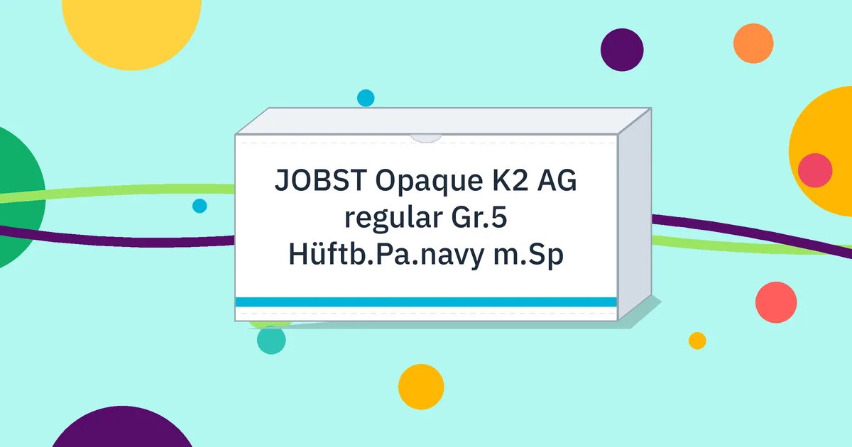 Symbolbild: Packung mit der Aufschrift JOBST Opaque K2 AG regular Gr.5 Hüftb.Pa.navy m.Sp (PZN 13116543) – Verfügbarkeit und Bezug in Apotheken in Frankfurt am Main