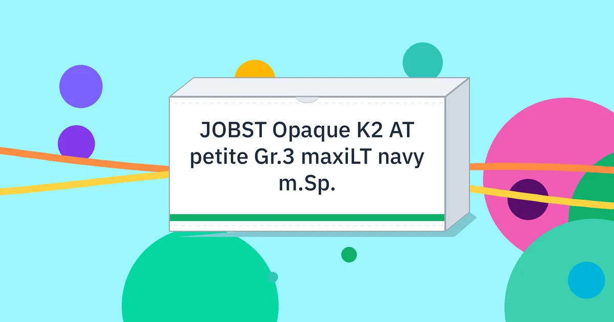 Symbolbild: Packung mit der Aufschrift JOBST Opaque K2 AT petite Gr.3 maxiLT navy m.Sp. (PZN 13118708) – Verfügbarkeit und Bezug in Apotheken in Frankfurt am Main