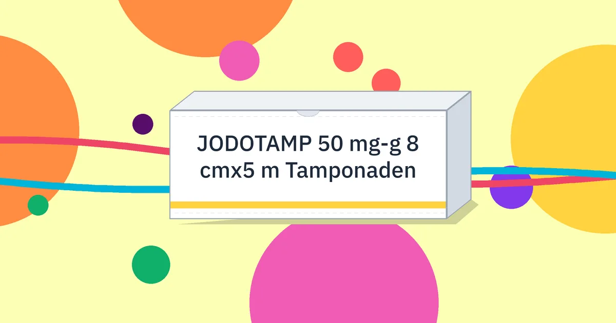 Symbolbild: Packung mit der Aufschrift JODOTAMP 50 mg-g 8 cmx5 m Tamponaden (PZN 02145837) – Verfügbarkeit und Bezug in Apotheken in Frankfurt am Main