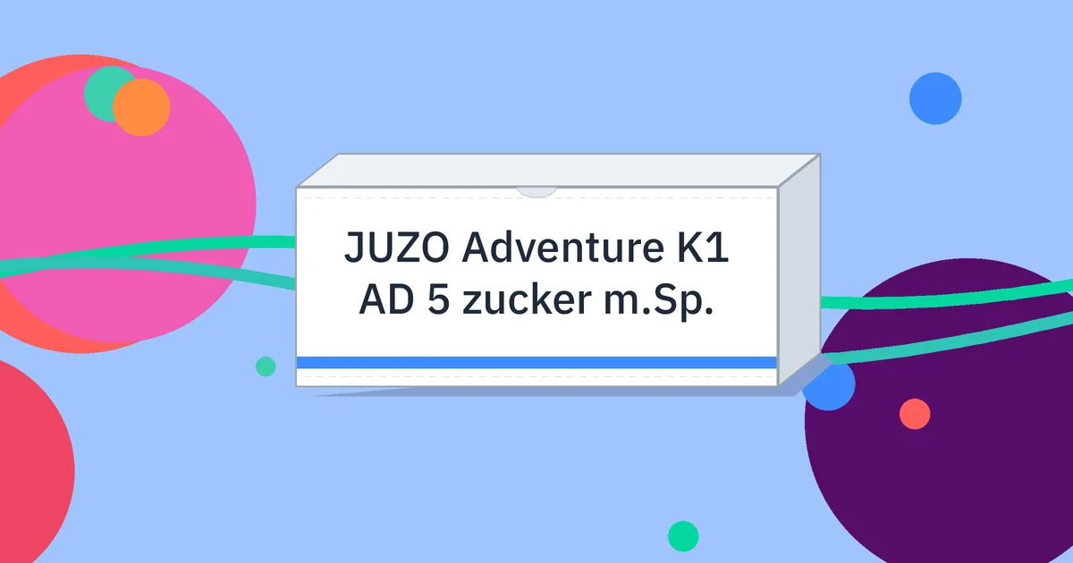 Symbolbild: Packung mit der Aufschrift JUZO Adventure K1 AD 5 zucker m.Sp. (PZN 16342501) – Verfügbarkeit und Bezug in Apotheken in Frankfurt am Main
