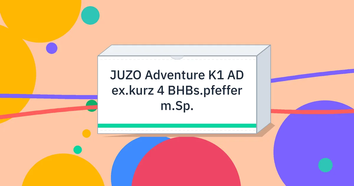 Symbolbild: Packung mit der Aufschrift JUZO Adventure K1 AD ex.kurz 4 BHBs.pfeffer m.Sp. (PZN 15496610) – Verfügbarkeit und Bezug in Apotheken in Frankfurt am Main