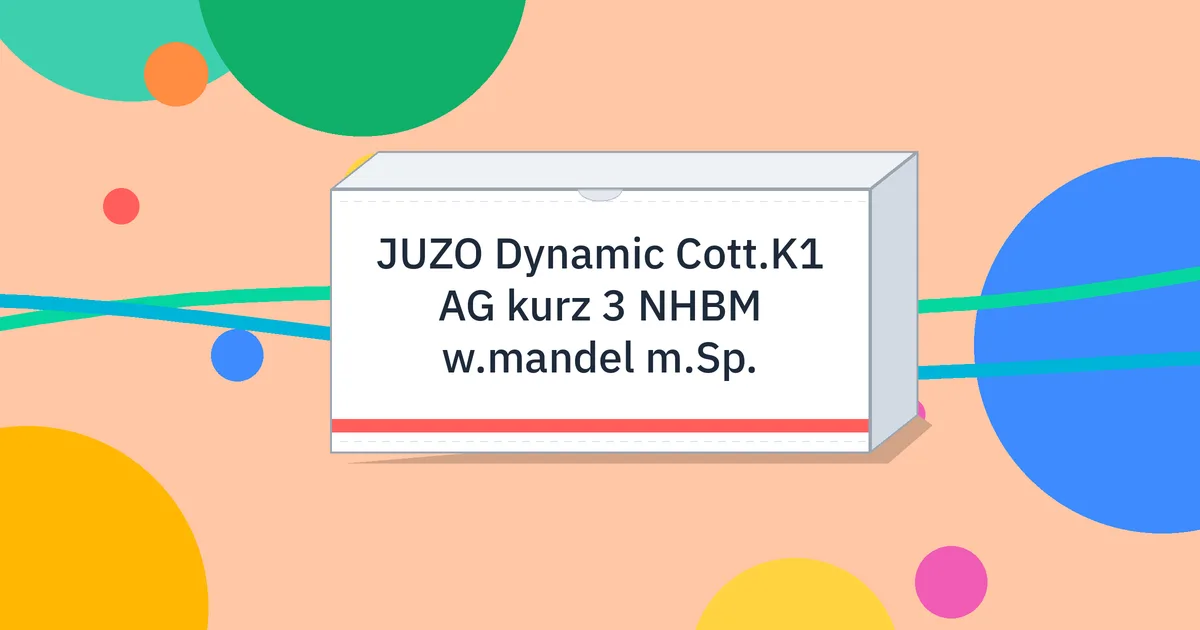 Symbolbild: Packung mit der Aufschrift JUZO Dynamic Cott.K1 AG kurz 3 NHBM w.mandel m.Sp. (PZN 15003257) – Verfügbarkeit und Bezug in Apotheken in Frankfurt am Main