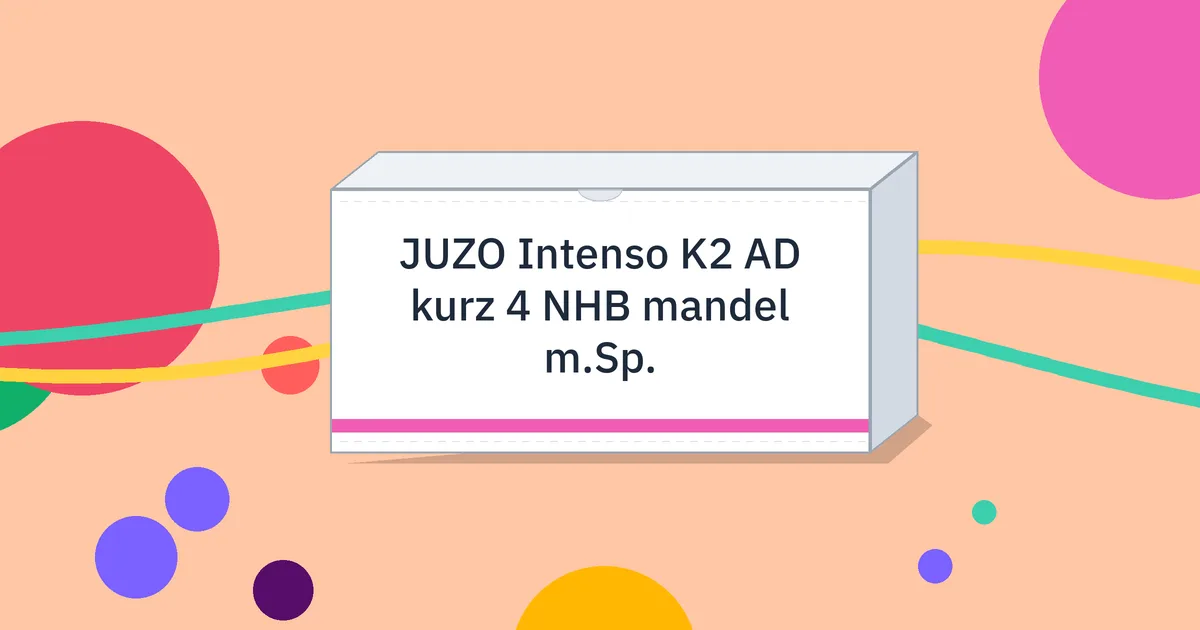 Symbolbild: Packung mit der Aufschrift JUZO Intenso K2 AD kurz 4 NHB mandel m.Sp. (PZN 18611135) – Verfügbarkeit und Bezug in Apotheken in Frankfurt am Main