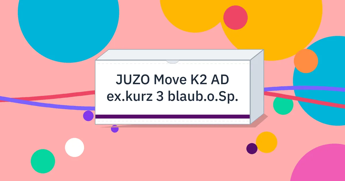 Symbolbild: Packung mit der Aufschrift JUZO Move K2 AD ex.kurz 3 blaub.o.Sp. (PZN 18542144) – Verfügbarkeit und Bezug in Apotheken in Frankfurt am Main
