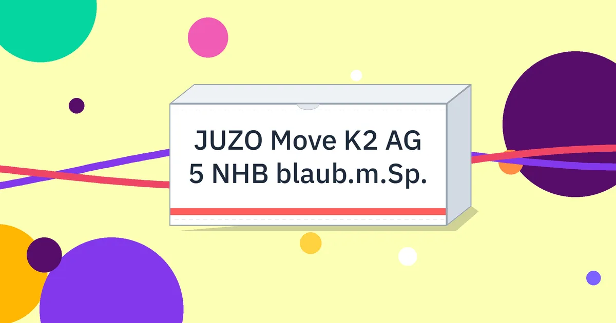 Symbolbild: Packung mit der Aufschrift JUZO Move K2 AG 5 NHB blaub.m.Sp. (PZN 18555342) – Verfügbarkeit und Bezug in Apotheken in Frankfurt am Main