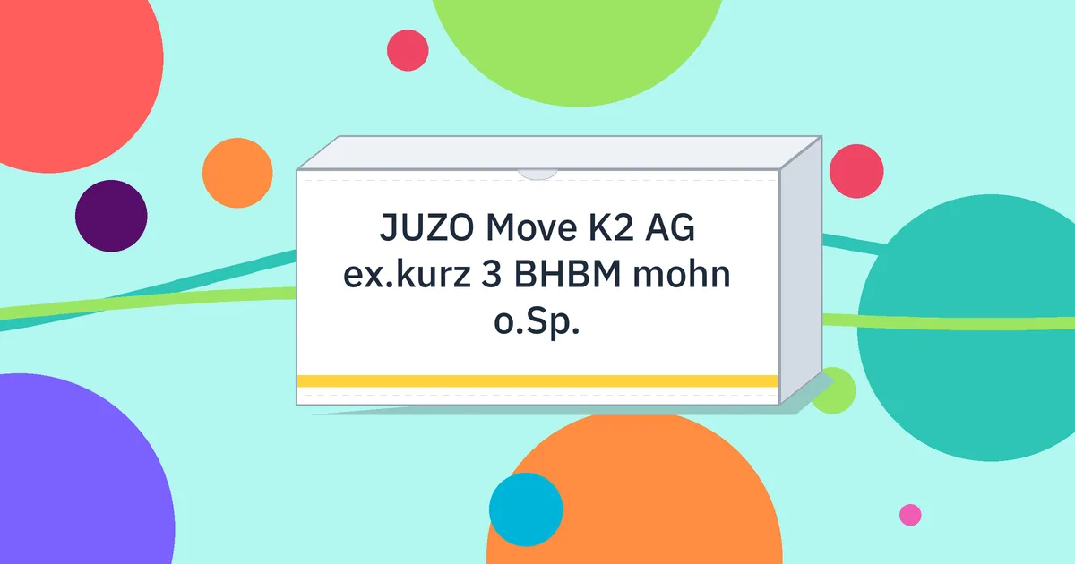 Symbolbild: Packung mit der Aufschrift JUZO Move K2 AG ex.kurz 3 BHBM mohn o.Sp. (PZN 18566156) – Verfügbarkeit und Bezug in Apotheken in Frankfurt am Main