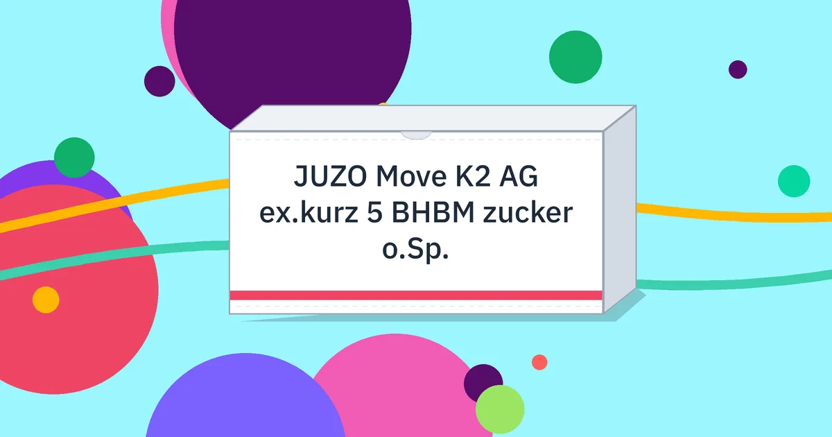 Symbolbild: Packung mit der Aufschrift JUZO Move K2 AG ex.kurz 5 BHBM zucker o.Sp. (PZN 18534446) – Verfügbarkeit und Bezug in Apotheken in Frankfurt am Main