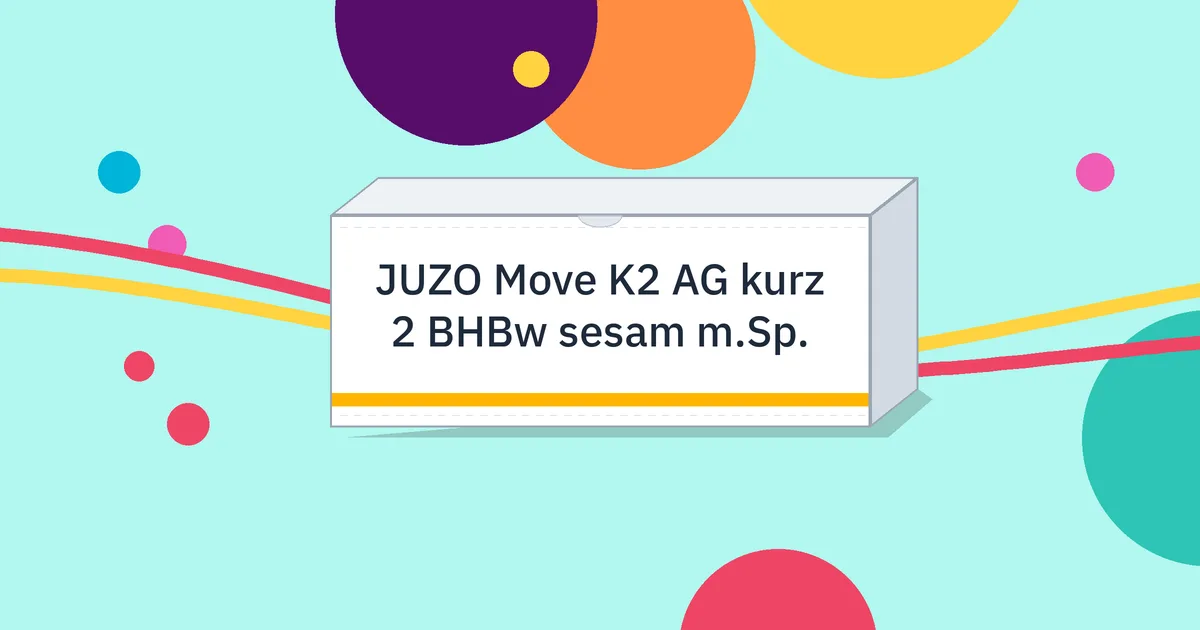 Symbolbild: Packung mit der Aufschrift JUZO Move K2 AG kurz 2 BHBw sesam m.Sp. (PZN 18528440) – Verfügbarkeit und Bezug in Apotheken in Frankfurt am Main