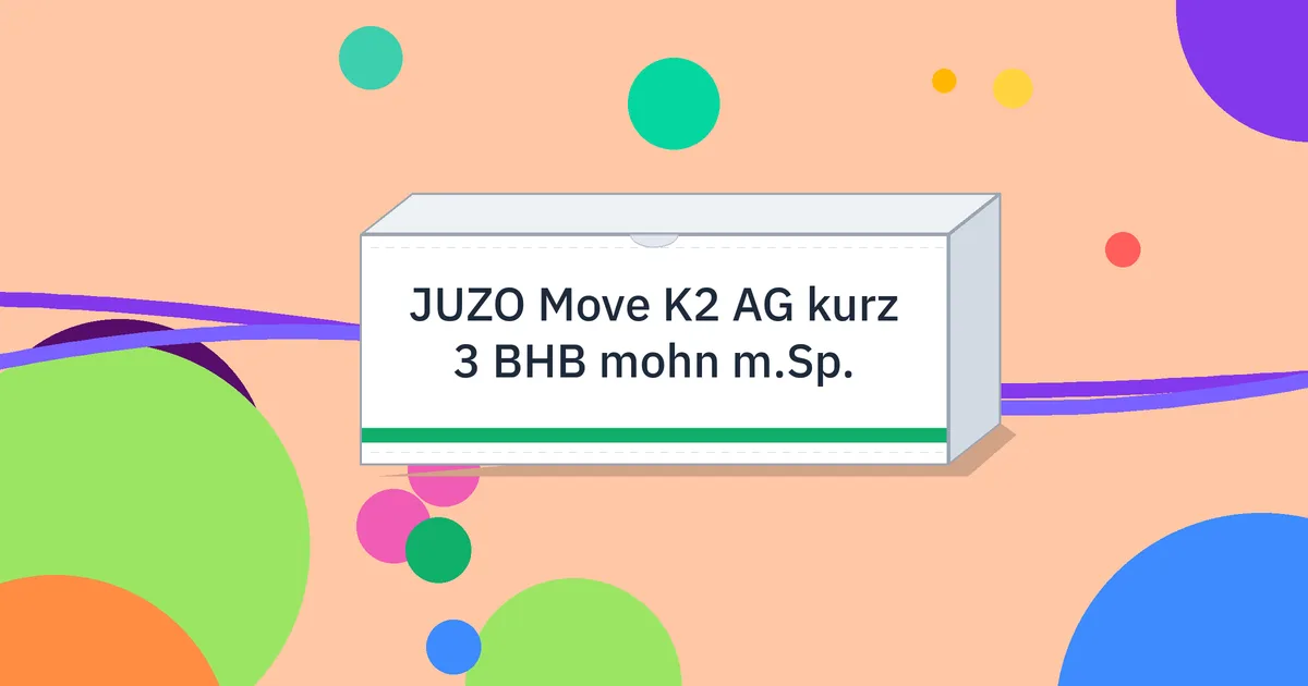 Symbolbild: Packung mit der Aufschrift JUZO Move K2 AG kurz 3 BHB mohn m.Sp. (PZN 18559788) – Verfügbarkeit und Bezug in Apotheken in Frankfurt am Main