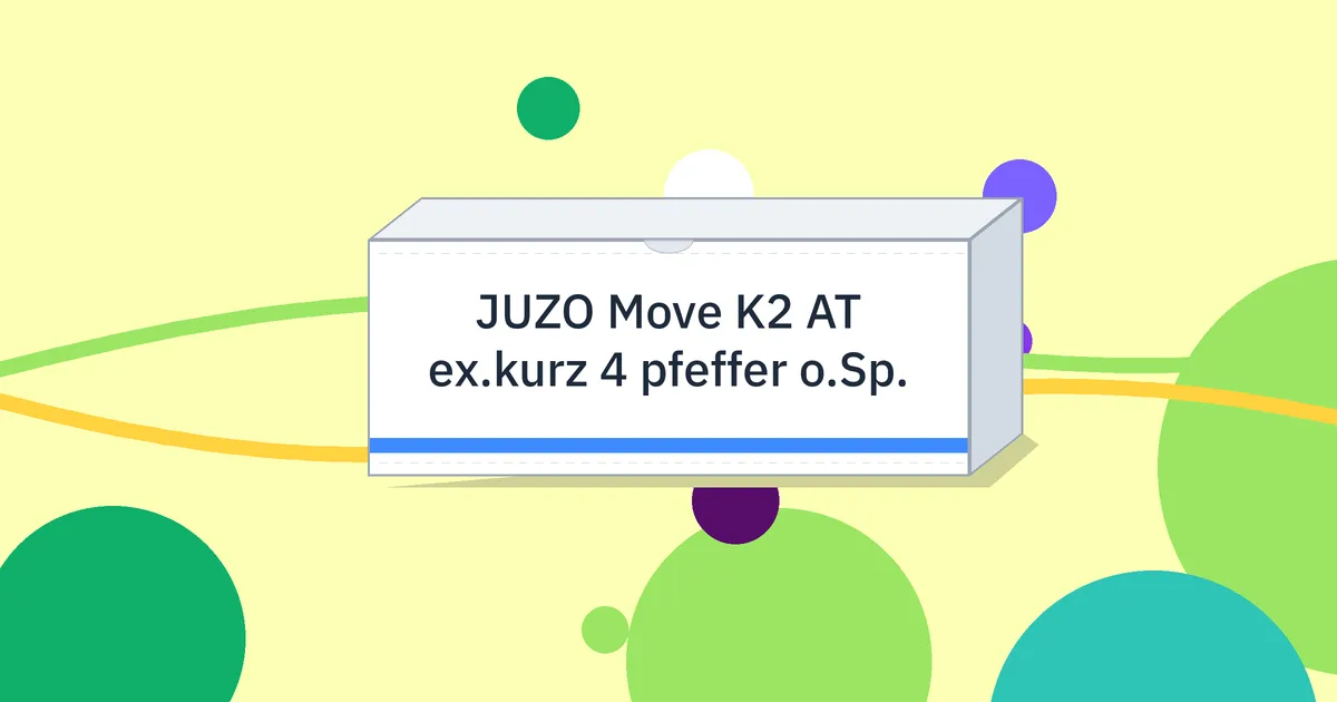 Symbolbild: Packung mit der Aufschrift JUZO Move K2 AT ex.kurz 4 pfeffer o.Sp. (PZN 20672150) – Verfügbarkeit und Bezug in Apotheken in Frankfurt am Main