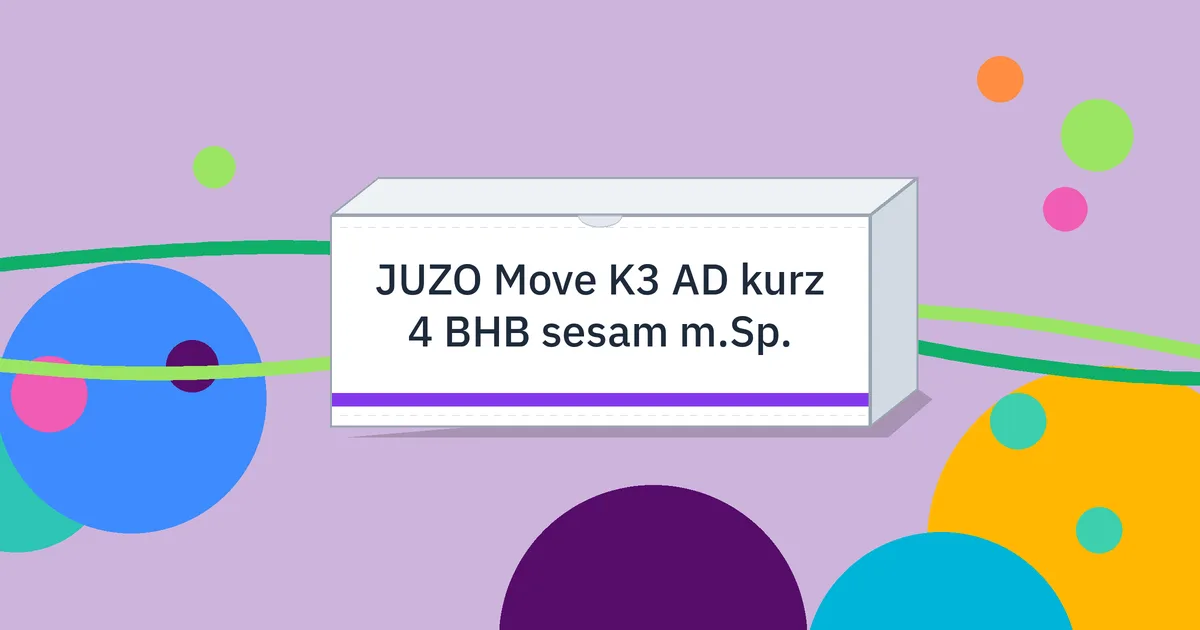 Symbolbild: Packung mit der Aufschrift JUZO Move K3 AD kurz 4 BHB sesam m.Sp. (PZN 18568451) – Verfügbarkeit und Bezug in Apotheken in Frankfurt am Main