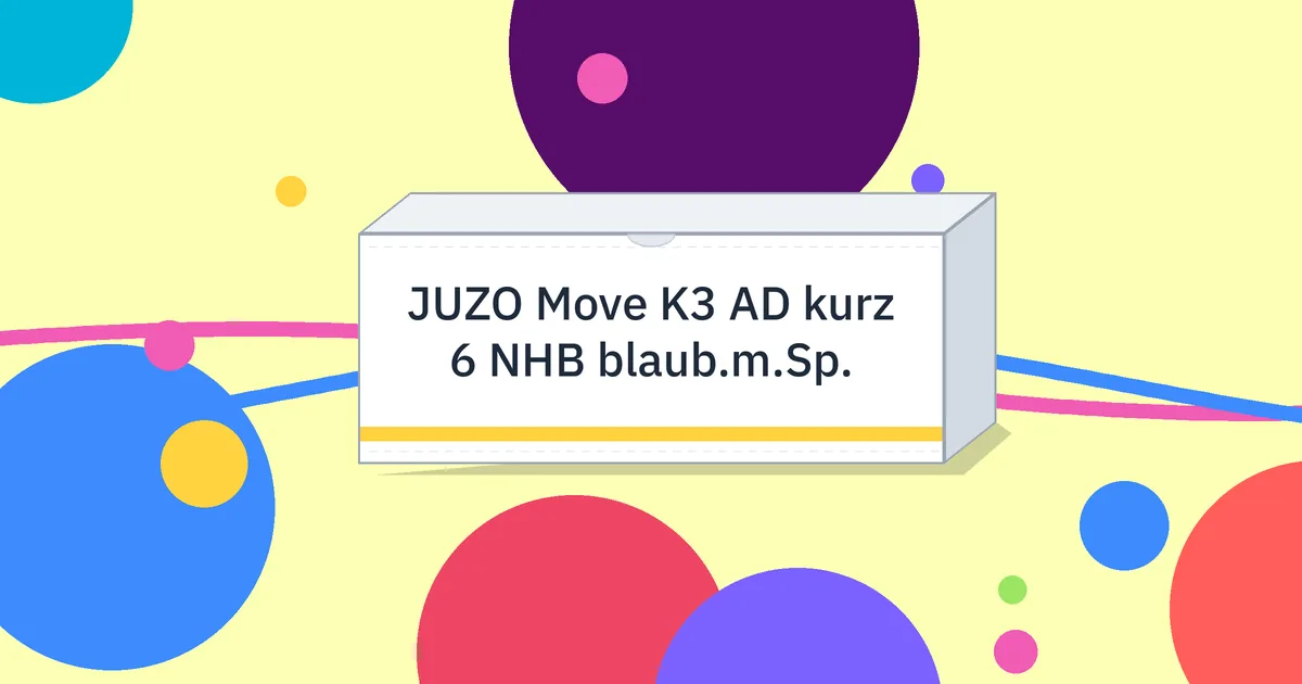 Symbolbild: Packung mit der Aufschrift JUZO Move K3 AD kurz 6 NHB blaub.m.Sp. (PZN 18572085) – Verfügbarkeit und Bezug in Apotheken in Frankfurt am Main