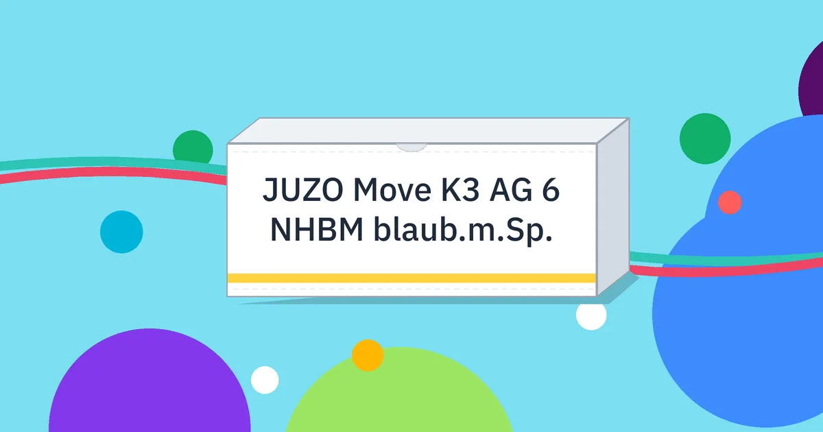 Symbolbild: Packung mit der Aufschrift JUZO Move K3 AG 6 NHBM blaub.m.Sp. (PZN 18586584) – Verfügbarkeit und Bezug in Apotheken in Frankfurt am Main