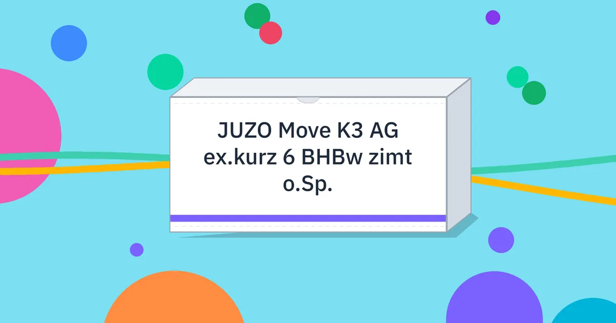 Symbolbild: Packung mit der Aufschrift JUZO Move K3 AG ex.kurz 6 BHBw zimt o.Sp. (PZN 18585805) – Verfügbarkeit und Bezug in Apotheken in Frankfurt am Main