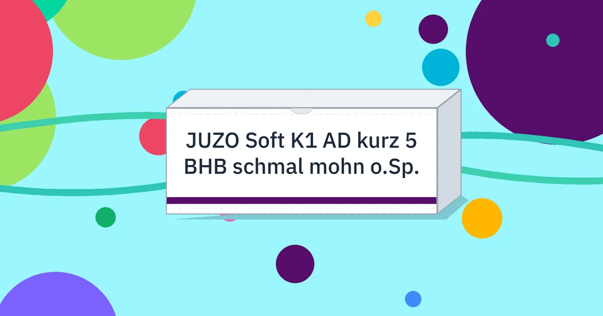 Symbolbild: Packung mit der Aufschrift JUZO Soft K1 AD kurz 5 BHB schmal mohn o.Sp. (PZN 15463987) – Verfügbarkeit und Bezug in Apotheken in Frankfurt am Main