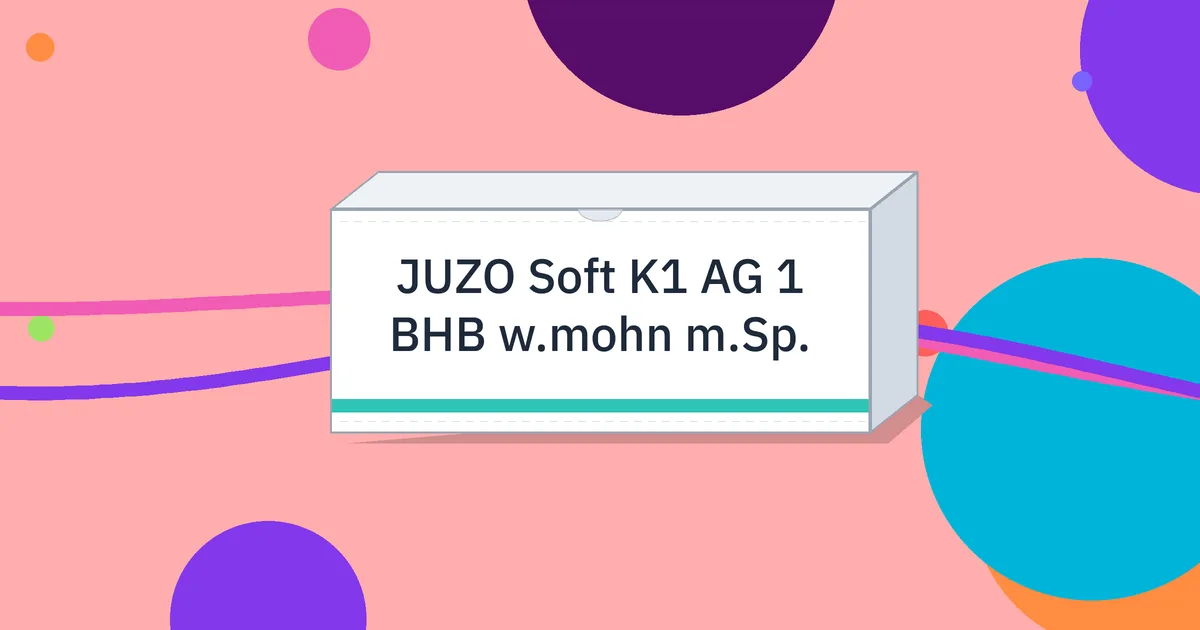 Symbolbild: Packung mit der Aufschrift JUZO Soft K1 AG 1 BHB w.mohn m.Sp. (PZN 14837026) – Verfügbarkeit und Bezug in Apotheken in Frankfurt am Main