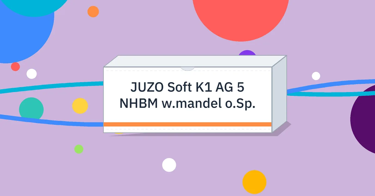 Symbolbild: Packung mit der Aufschrift JUZO Soft K1 AG 5 NHBM w.mandel o.Sp. (PZN 14998999) – Verfügbarkeit und Bezug in Apotheken in Frankfurt am Main