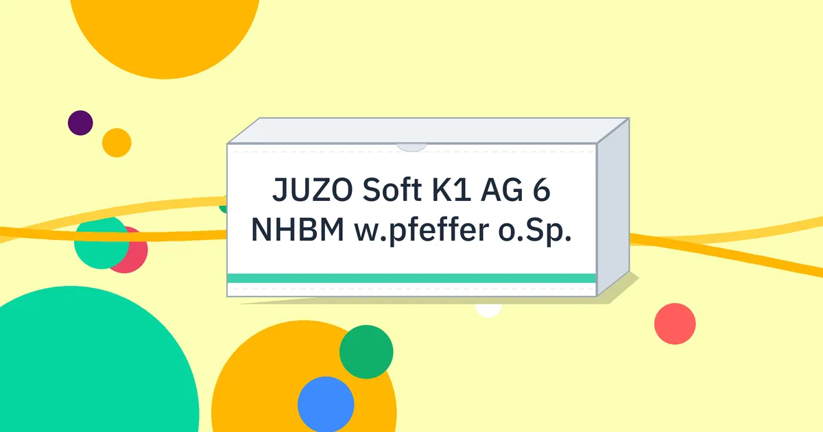 Symbolbild: Packung mit der Aufschrift JUZO Soft K1 AG 6 NHBM w.pfeffer o.Sp. (PZN 14999591) – Verfügbarkeit und Bezug in Apotheken in Frankfurt am Main