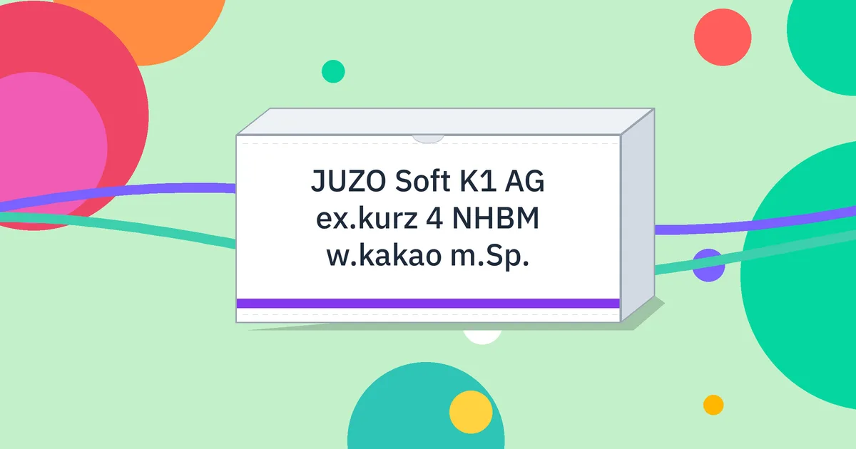 Symbolbild: Packung mit der Aufschrift JUZO Soft K1 AG ex.kurz 4 NHBM w.kakao m.Sp. (PZN 15017578) – Verfügbarkeit und Bezug in Apotheken in Frankfurt am Main