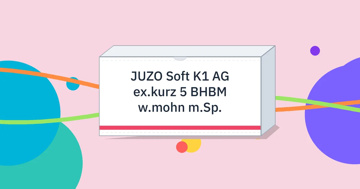 Symbolbild: Packung mit der Aufschrift JUZO Soft K1 AG ex.kurz 5 BHBM w.mohn m.Sp. (PZN 14864460) – Verfügbarkeit und Bezug in Apotheken in Frankfurt am Main