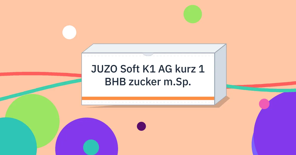 Symbolbild: Packung mit der Aufschrift JUZO Soft K1 AG kurz 1 BHB zucker m.Sp. (PZN 14821901) – Verfügbarkeit und Bezug in Apotheken in Frankfurt am Main
