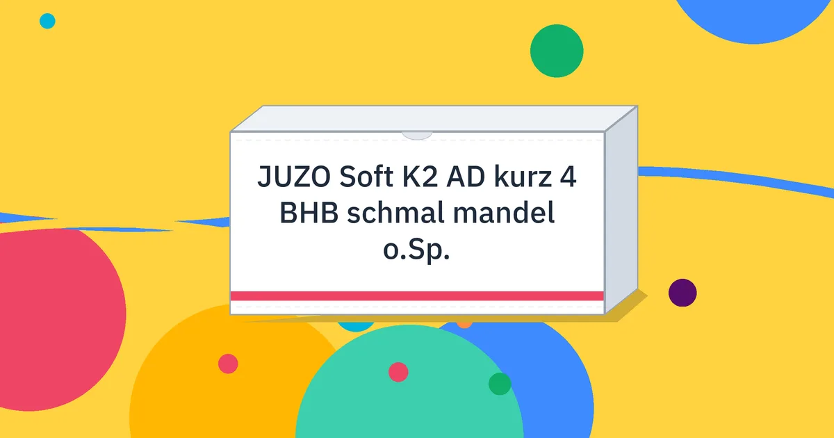 Symbolbild: Packung mit der Aufschrift JUZO Soft K2 AD kurz 4 BHB schmal mandel o.Sp. (PZN 15467927) – Verfügbarkeit und Bezug in Apotheken in Frankfurt am Main