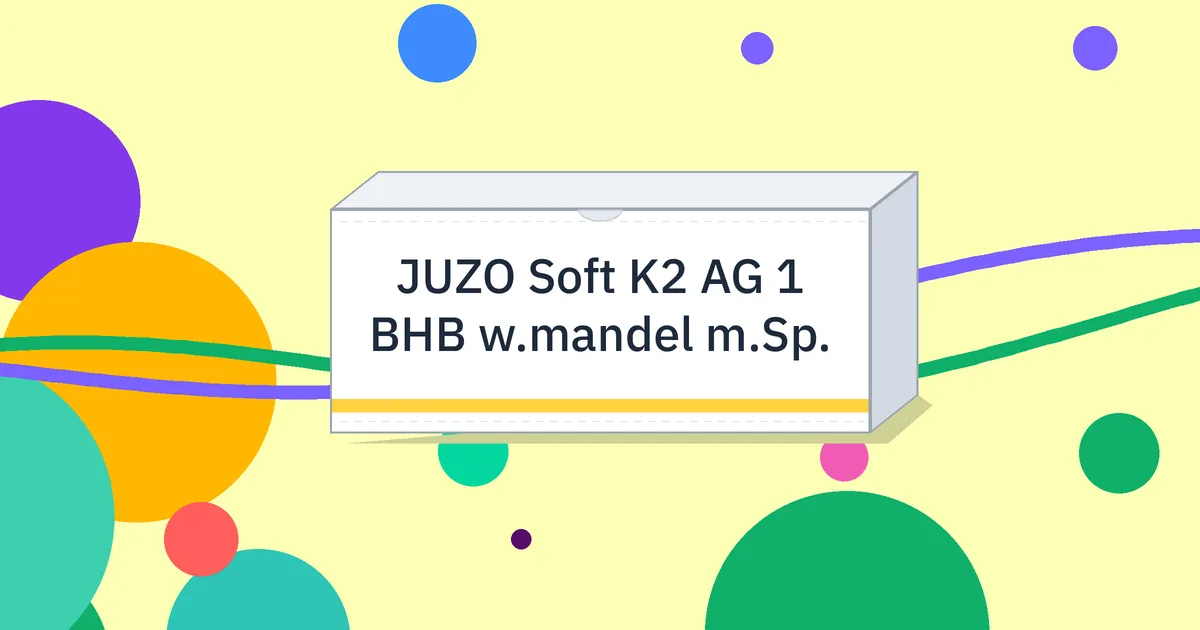 Symbolbild: Packung mit der Aufschrift JUZO Soft K2 AG 1 BHB w.mandel m.Sp. (PZN 14840910) – Verfügbarkeit und Bezug in Apotheken in Frankfurt am Main