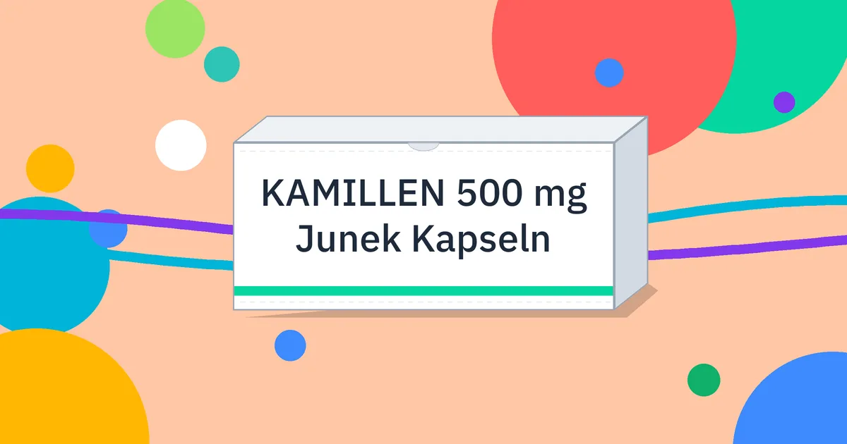 Symbolbild: Packung mit der Aufschrift KAMILLEN 500 mg Junek Kapseln (PZN 03547673) – Verfügbarkeit und Bezug in Apotheken in Frankfurt am Main