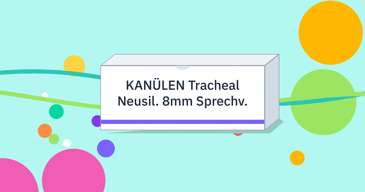 Symbolbild: Packung mit der Aufschrift KANÜLEN Tracheal Neusil. 8mm Sprechv. (PZN 01965768) – Verfügbarkeit und Bezug in Apotheken in Frankfurt am Main
