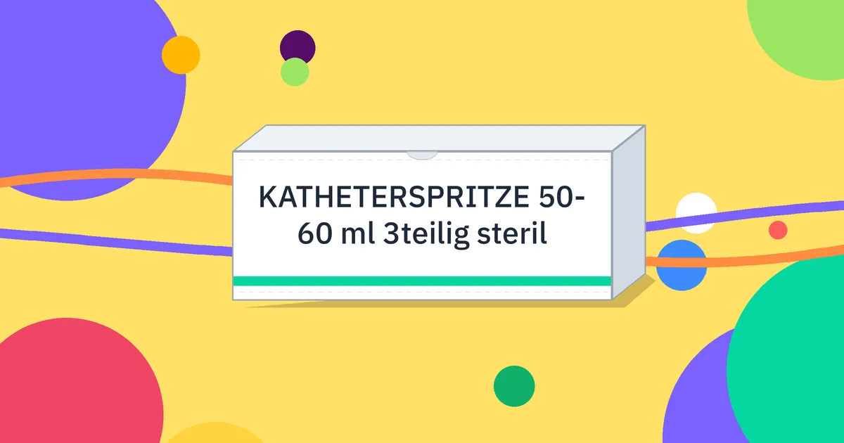 Symbolbild: Packung mit der Aufschrift KATHETERSPRITZE 50-60 ml 3teilig steril (PZN 10406602) – Verfügbarkeit und Bezug in Apotheken in Frankfurt am Main