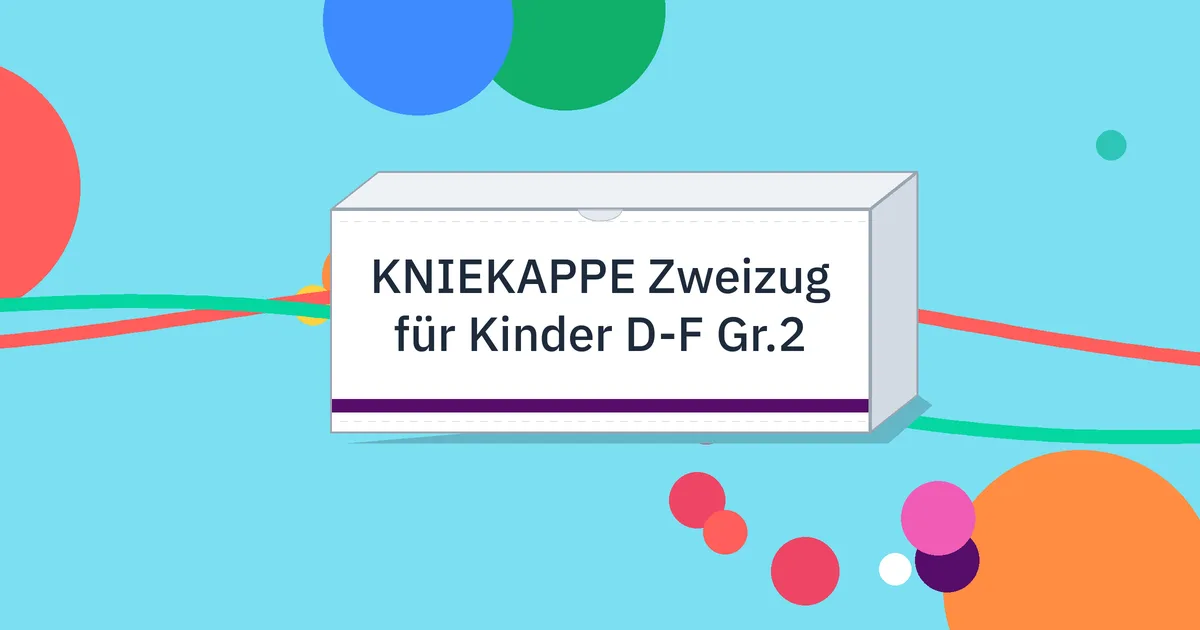 Symbolbild: Packung mit der Aufschrift KNIEKAPPE Zweizug für Kinder D-F Gr.2 (PZN 01737984) – Verfügbarkeit und Bezug in Apotheken in Frankfurt am Main
