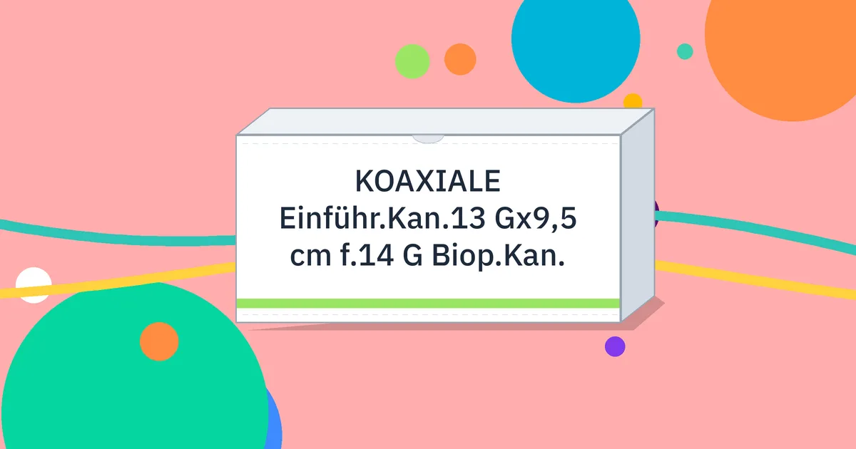 Symbolbild: Packung mit der Aufschrift KOAXIALE Einführ.Kan.13 Gx9,5 cm f.14 G Biop.Kan. (PZN 06124795) – Verfügbarkeit und Bezug in Apotheken in Frankfurt am Main